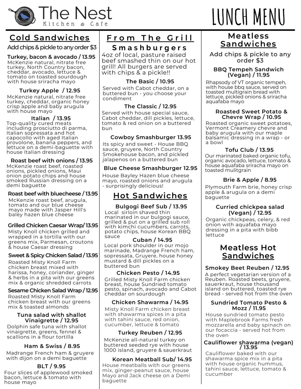 Menus | The Nest Kitchen & Café