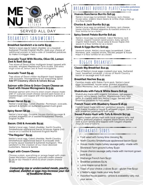 Menus | The Nest Kitchen & Café
