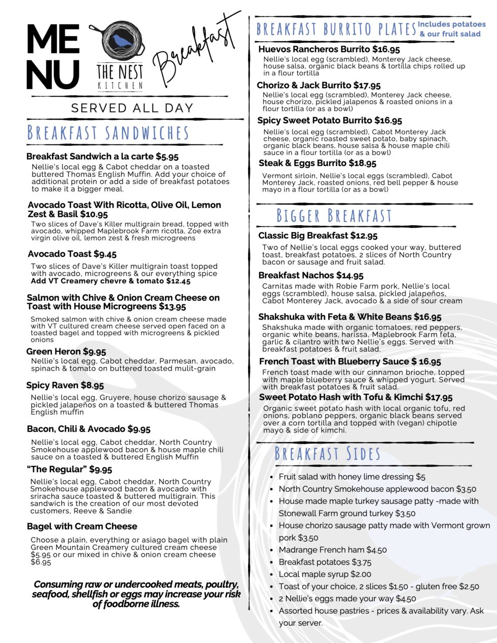 Menus | The Nest Kitchen & Café