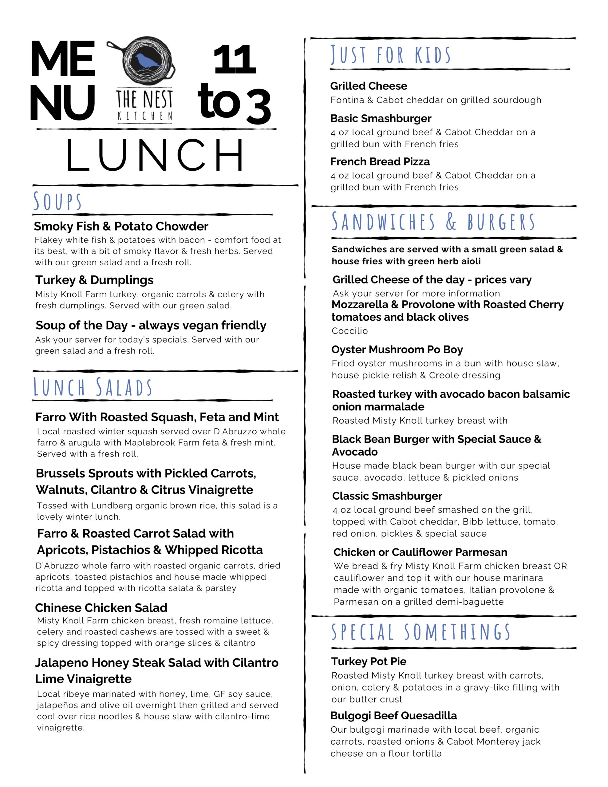 Menus | The Nest Kitchen & Café