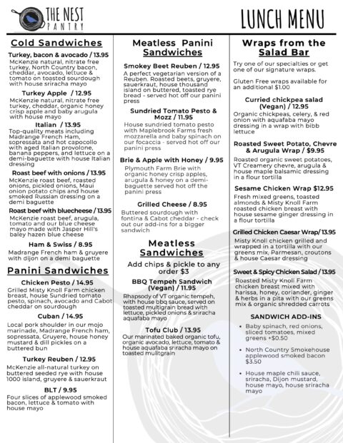 Menus | The Nest Kitchen & Café