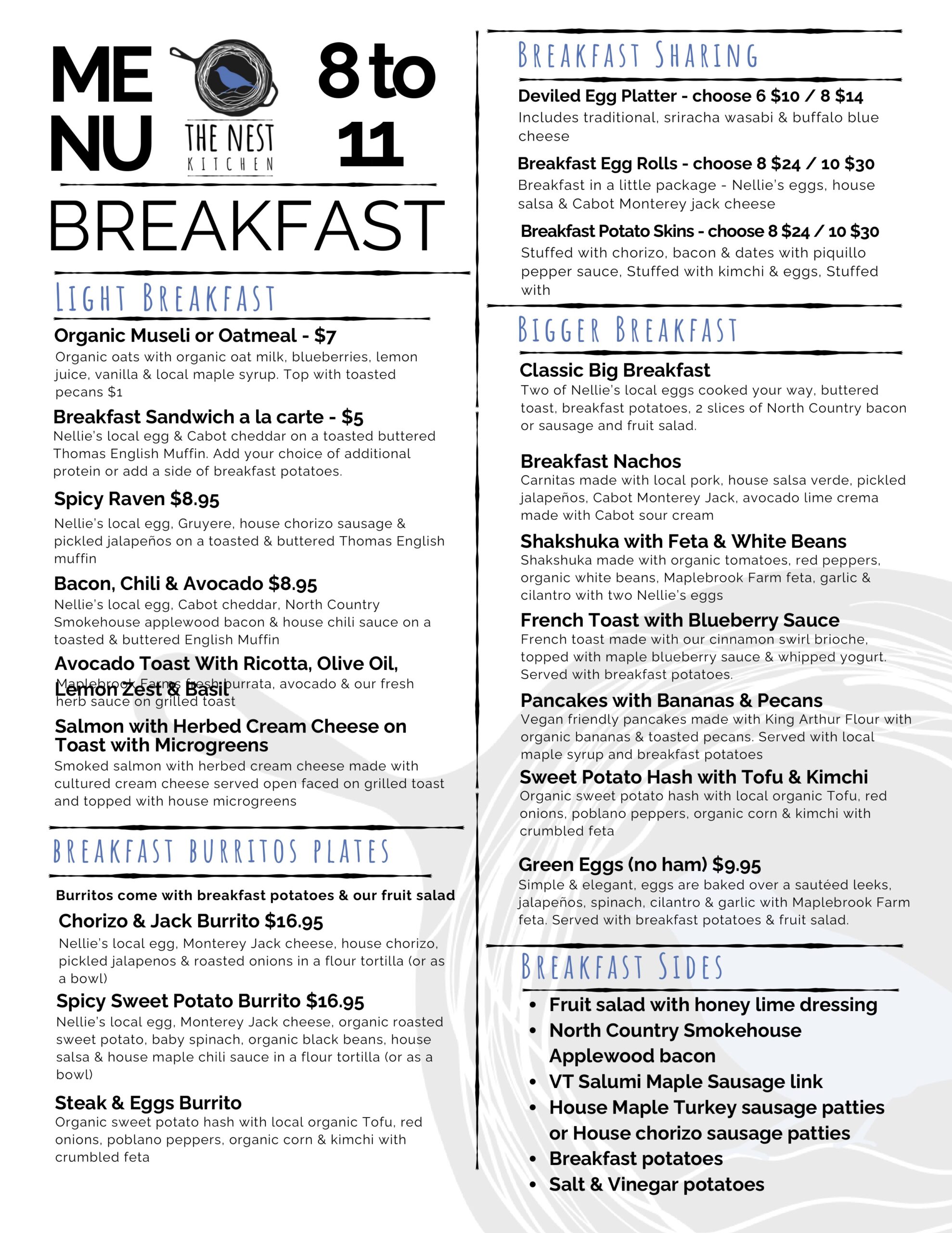 Menus | The Nest Kitchen & Café