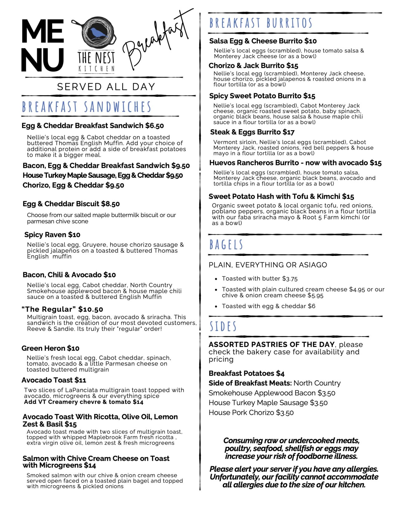 Menus | The Nest Kitchen & Café